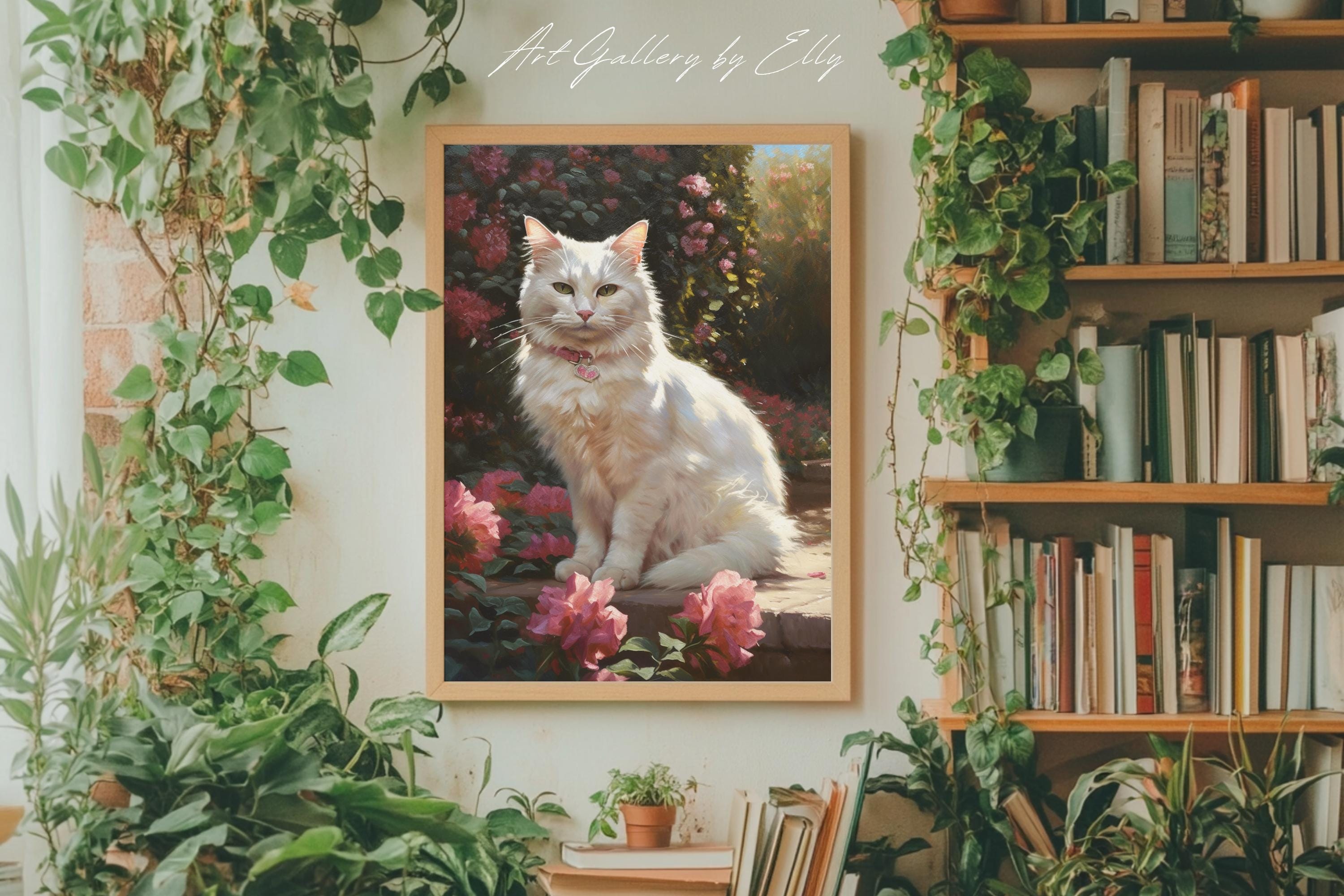 Victorian White Cat, Victorian Wall Art, Vintage White Cat Print ...