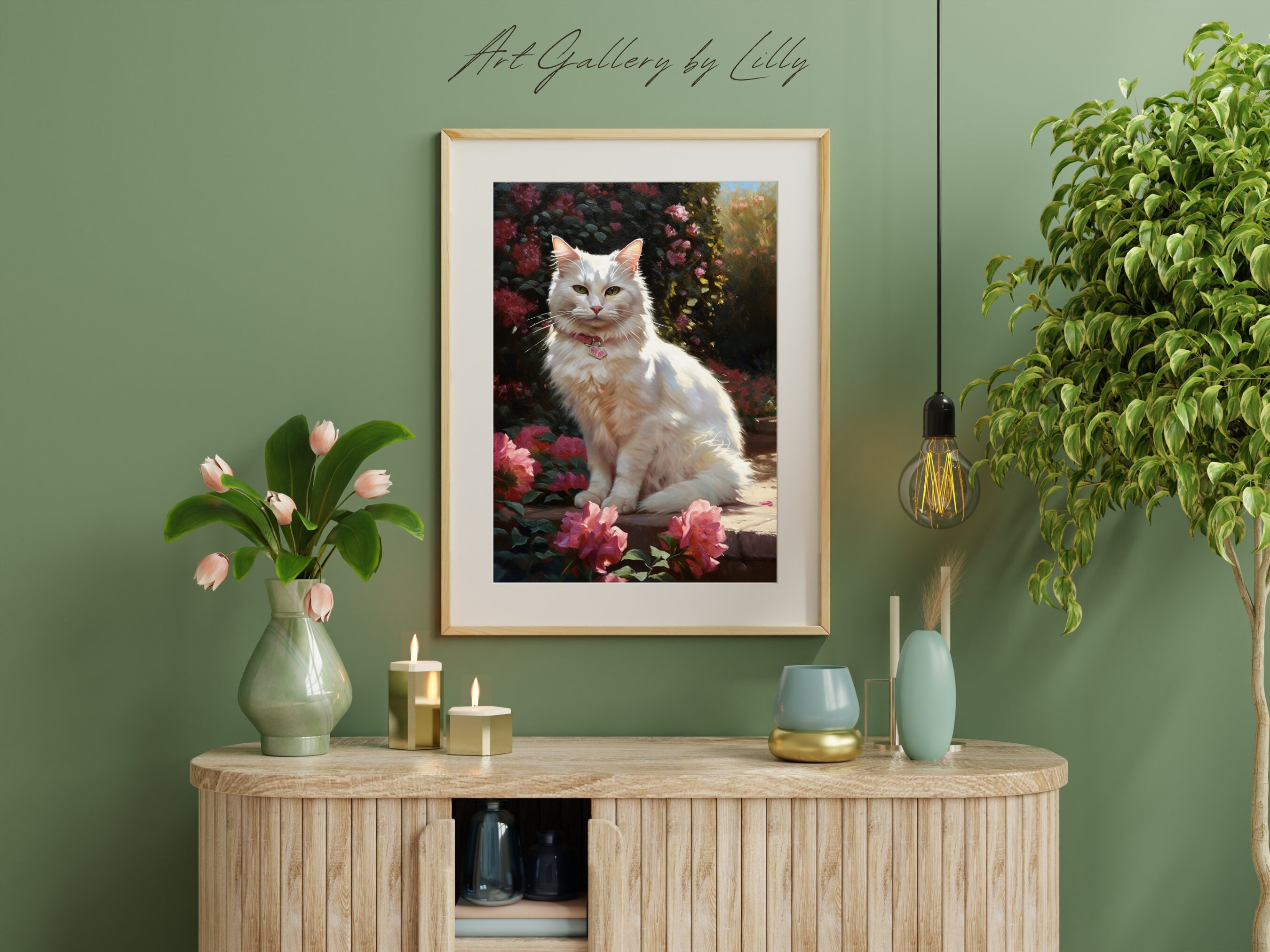 Victorian White Cat, Victorian Wall Art, Vintage White Cat Print ...