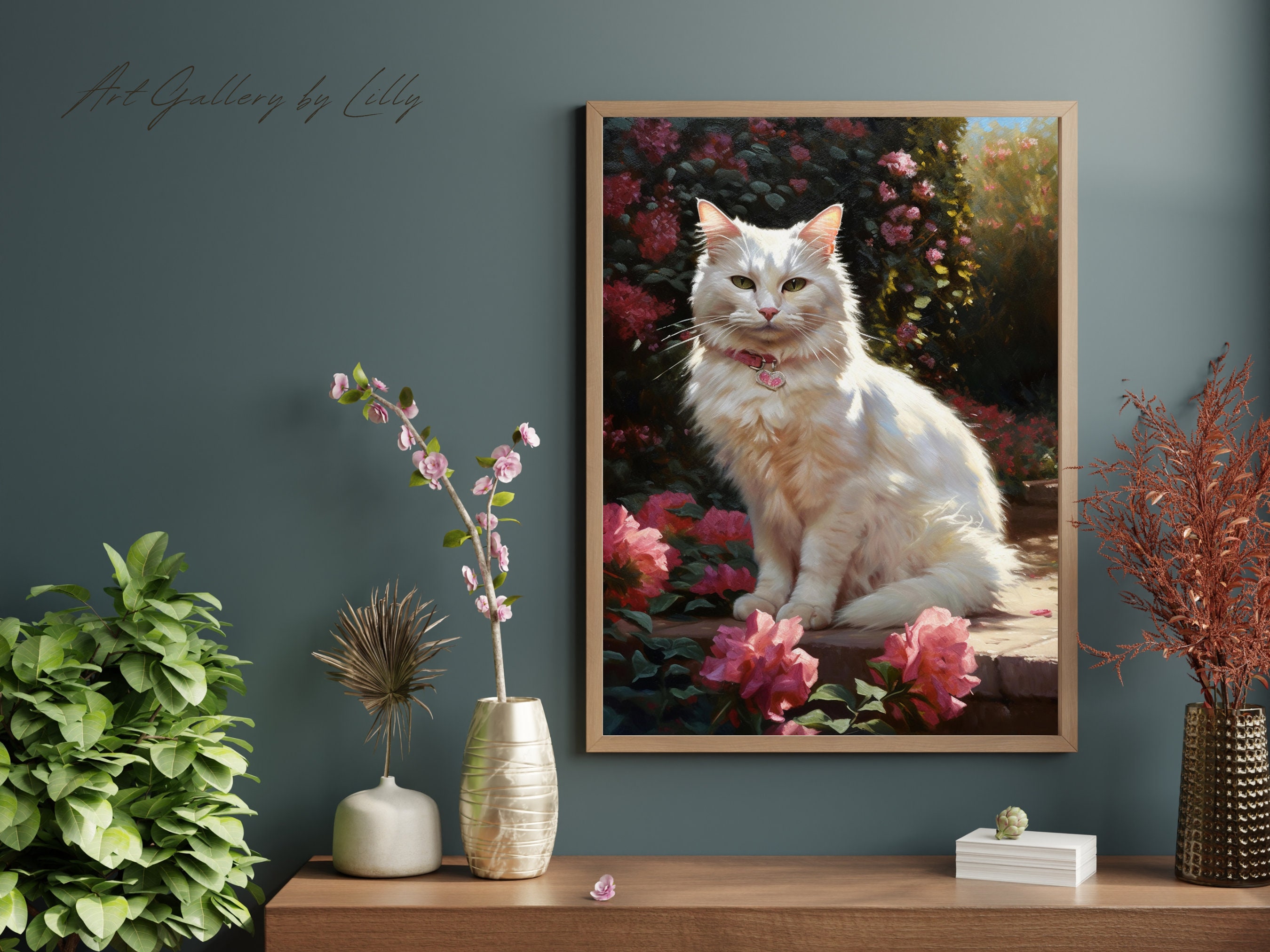 Victorian White Cat, Victorian Wall Art, Vintage White Cat Print ...