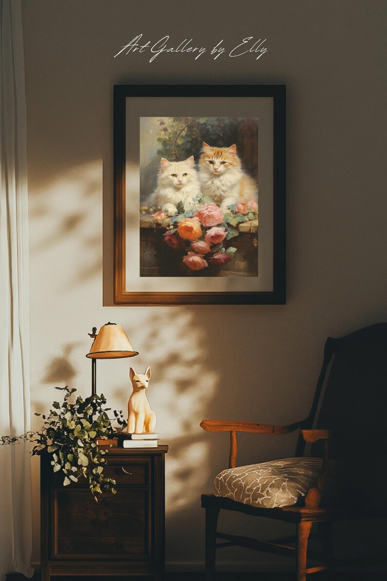 Victorian Cat Art Printable Vintage Feline Oil Painting Digital ...