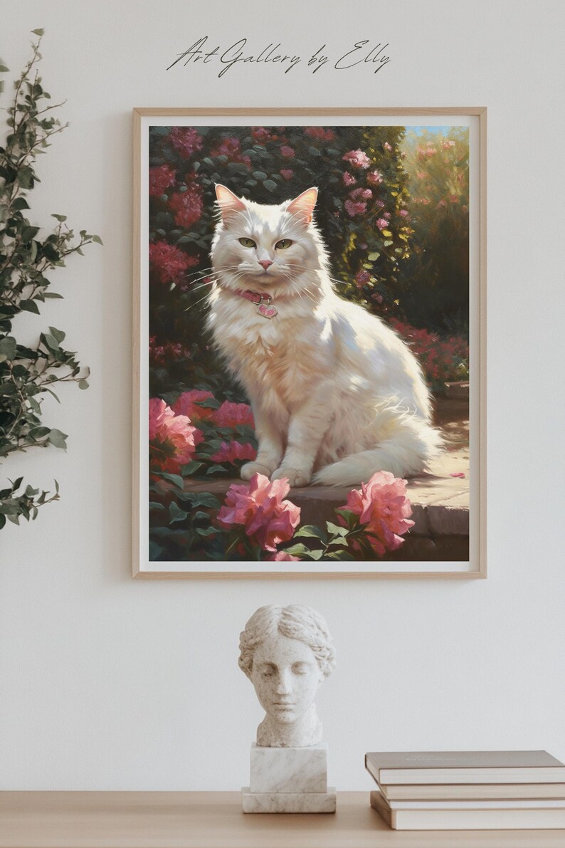 Victorian White Cat, Victorian Wall Art, Vintage White Cat Print ...