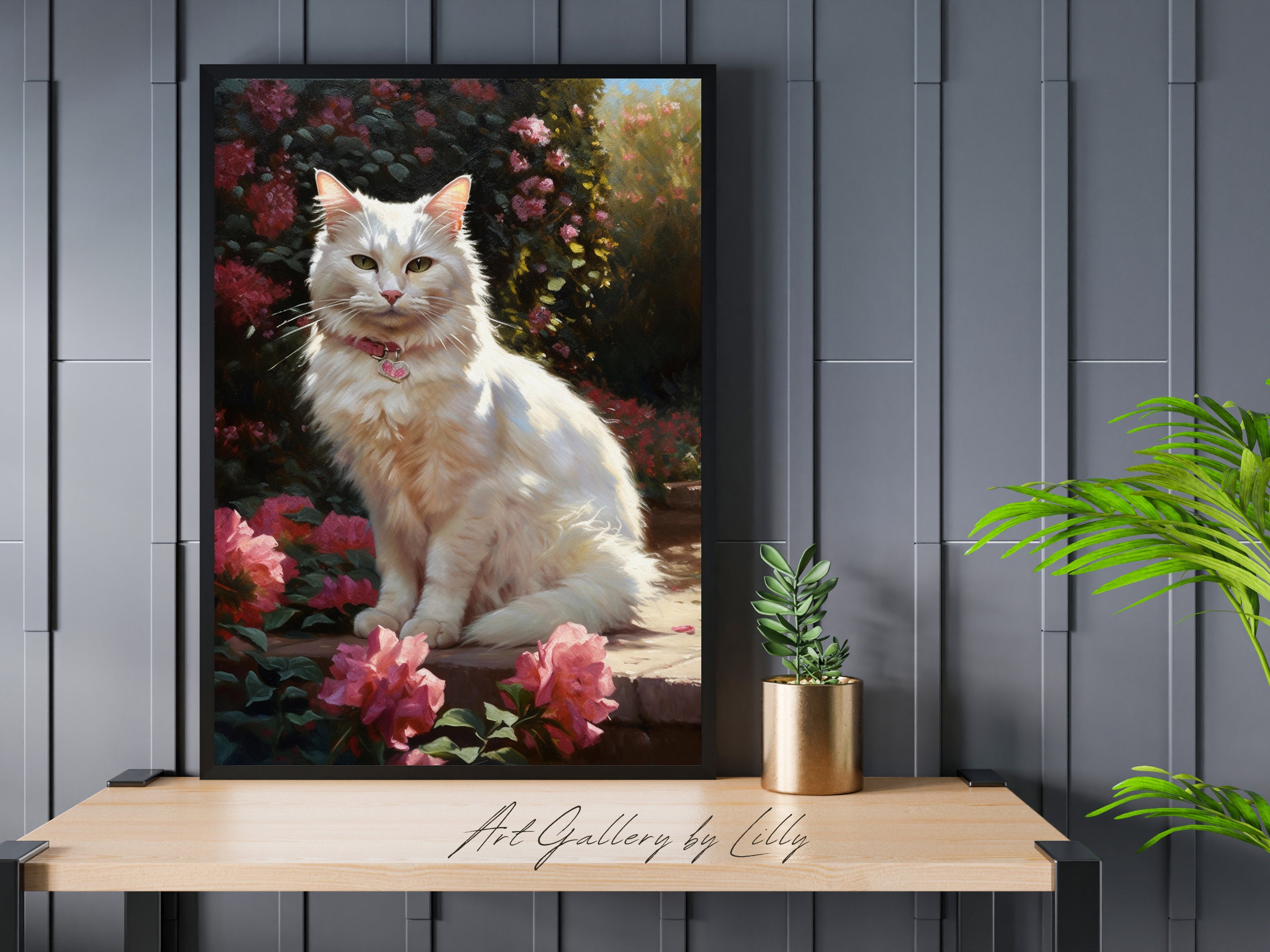 Victorian White Cat, Victorian Wall Art, Vintage White Cat Print ...