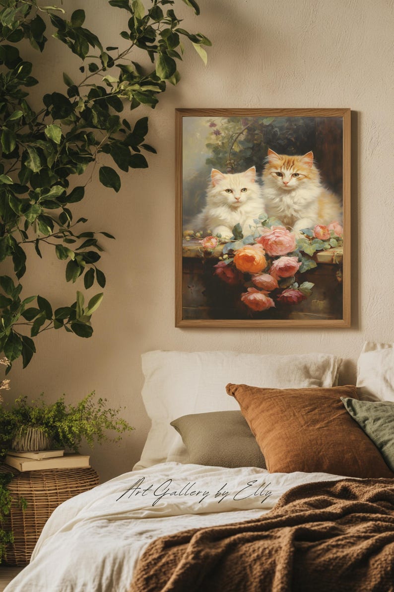 Victorian Cat Art Printable Vintage Feline Oil Painting Digital ...