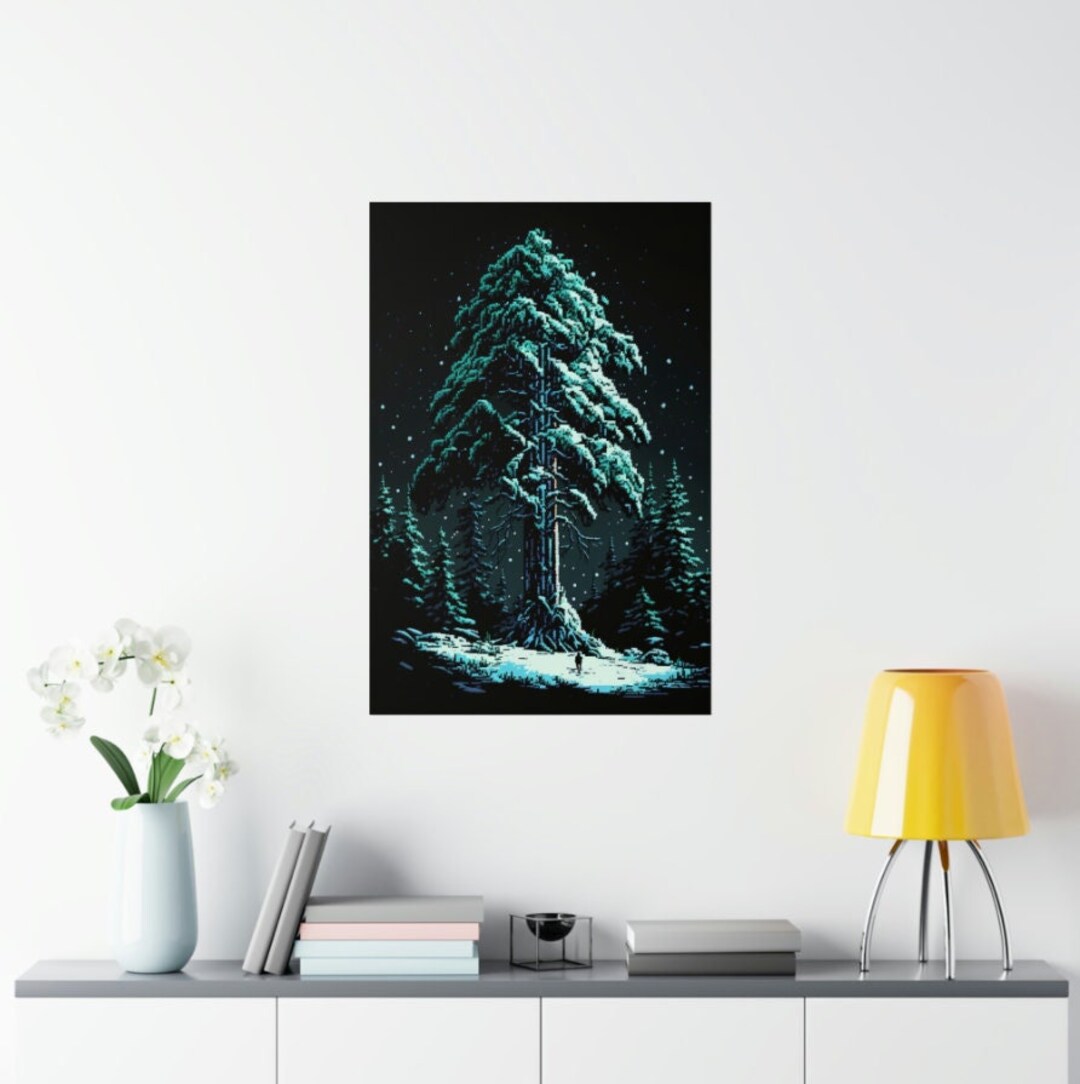 8-bit Pixelated Pine Tree With Snow: A Nostalgic Winter - Etsy