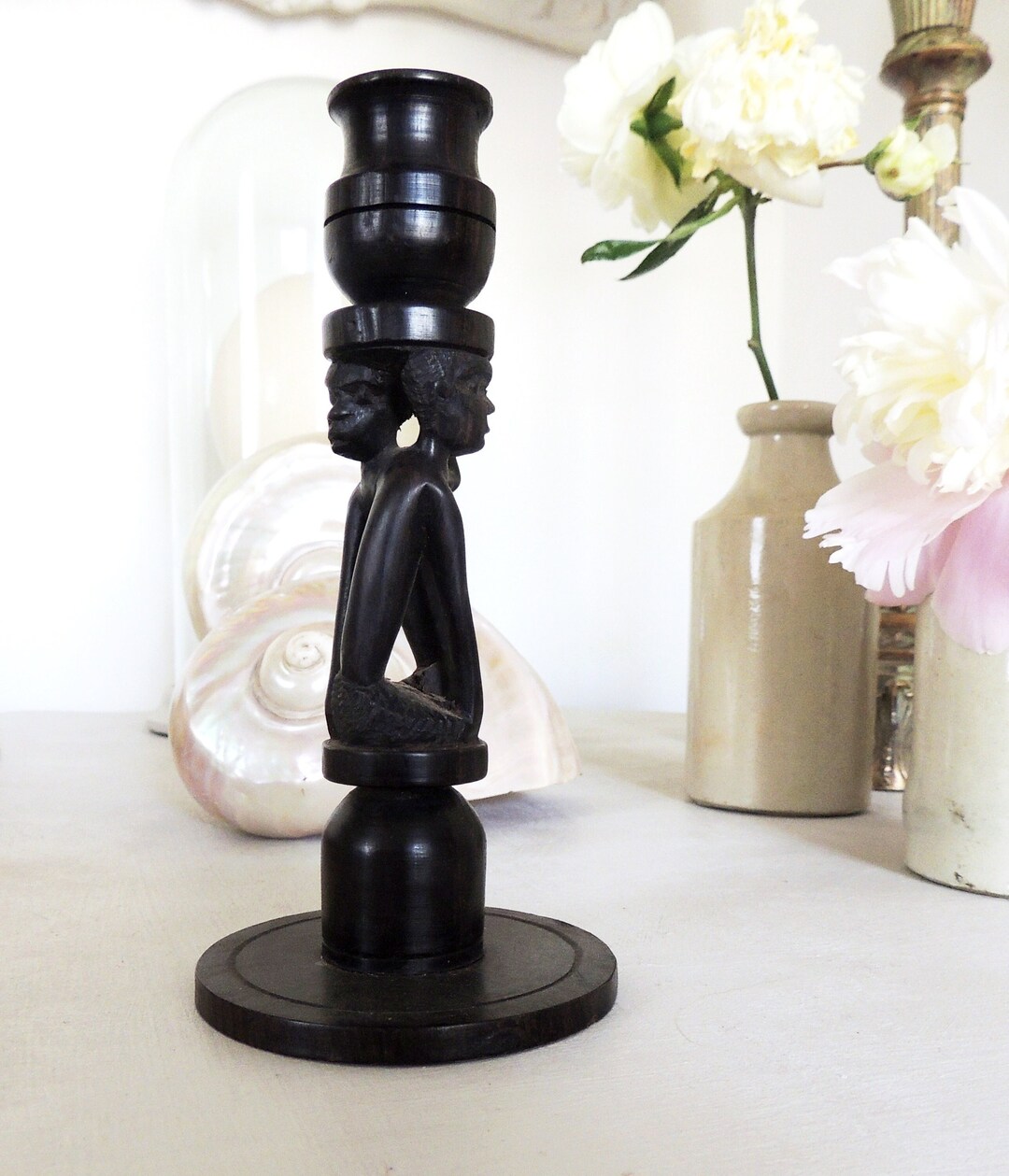Art Figure Carved Wood Human Figures Sculpture African Candlestick 17cm ...