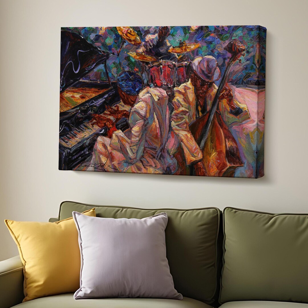 Jazz Band Playing Music Wall Painting, Framed Canvas Wall Art, Music ...