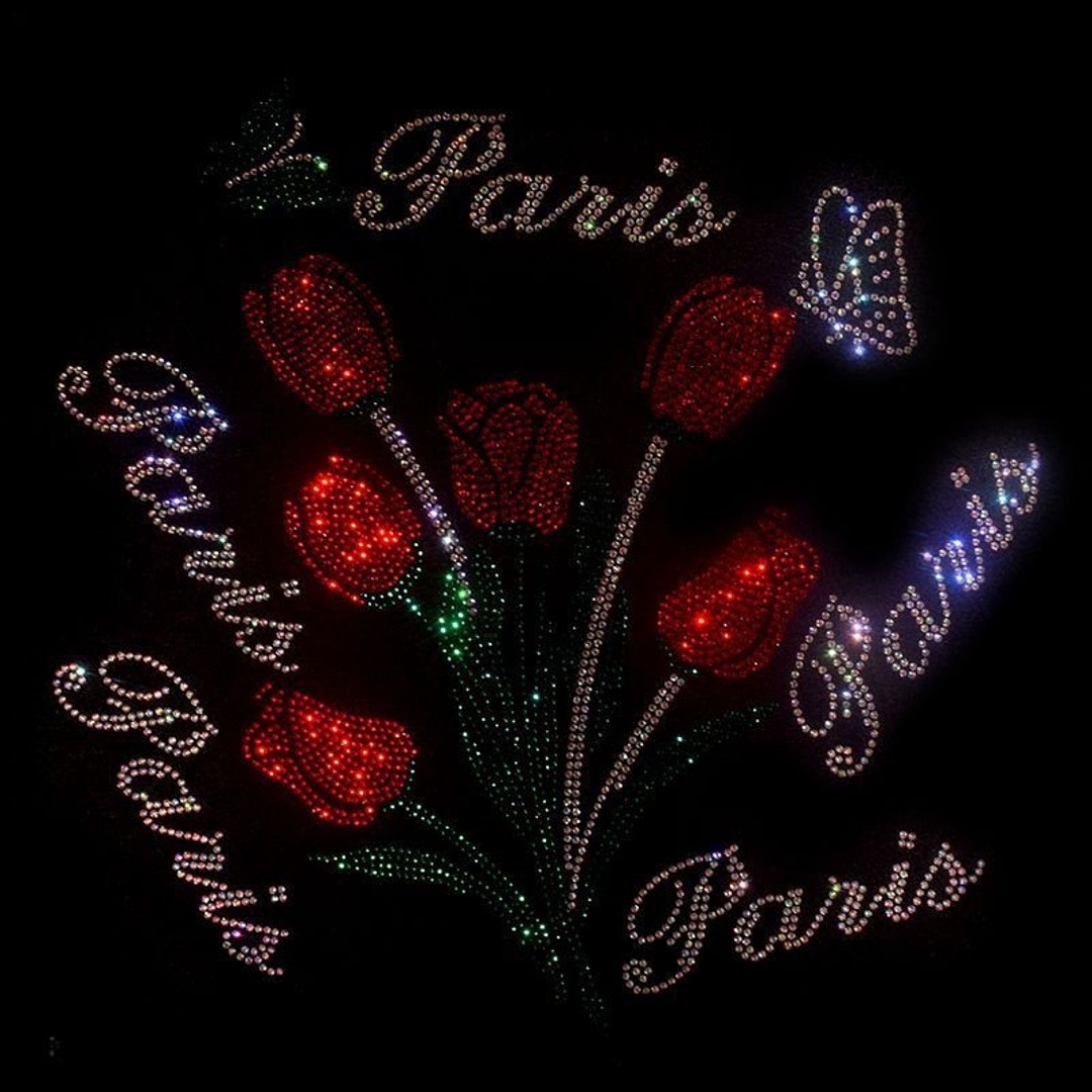 Red Rose Bundle Rhinestone Iron Transfer Patch, Customized T-shirt ...