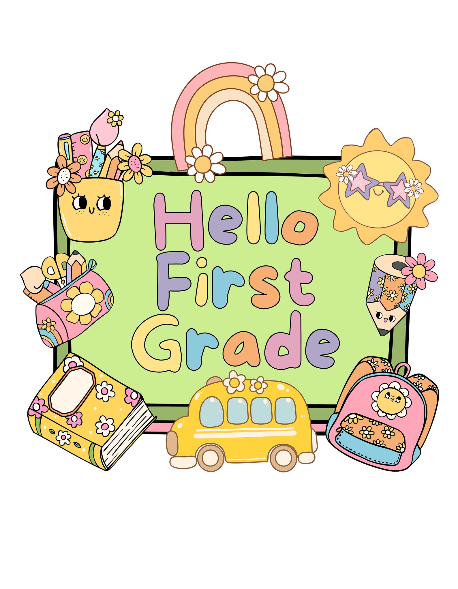 Girl's Hello First Grade Digital Download | First Day of School | First ...