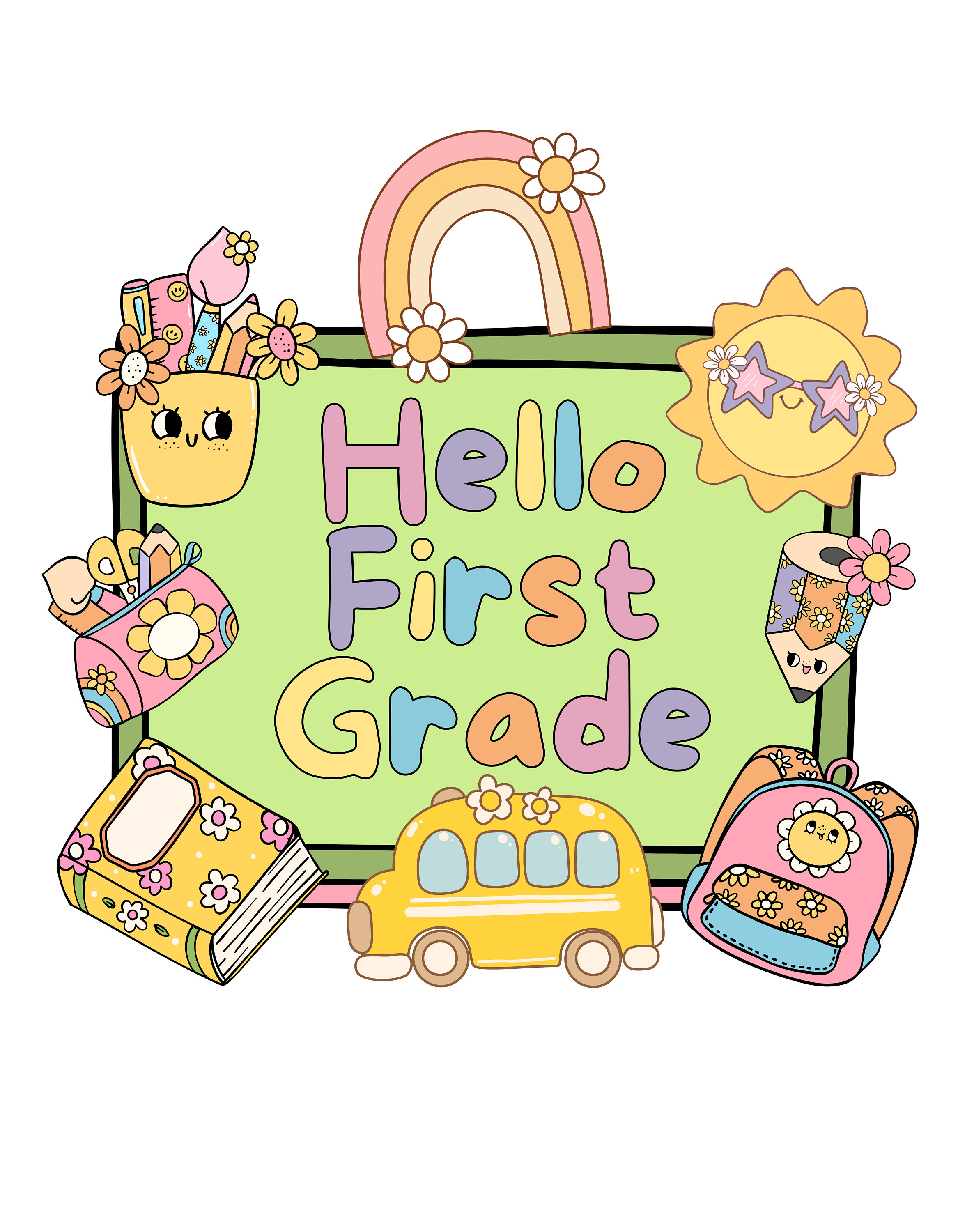 Girl's Hello First Grade Digital Download | First Day of School | First ...