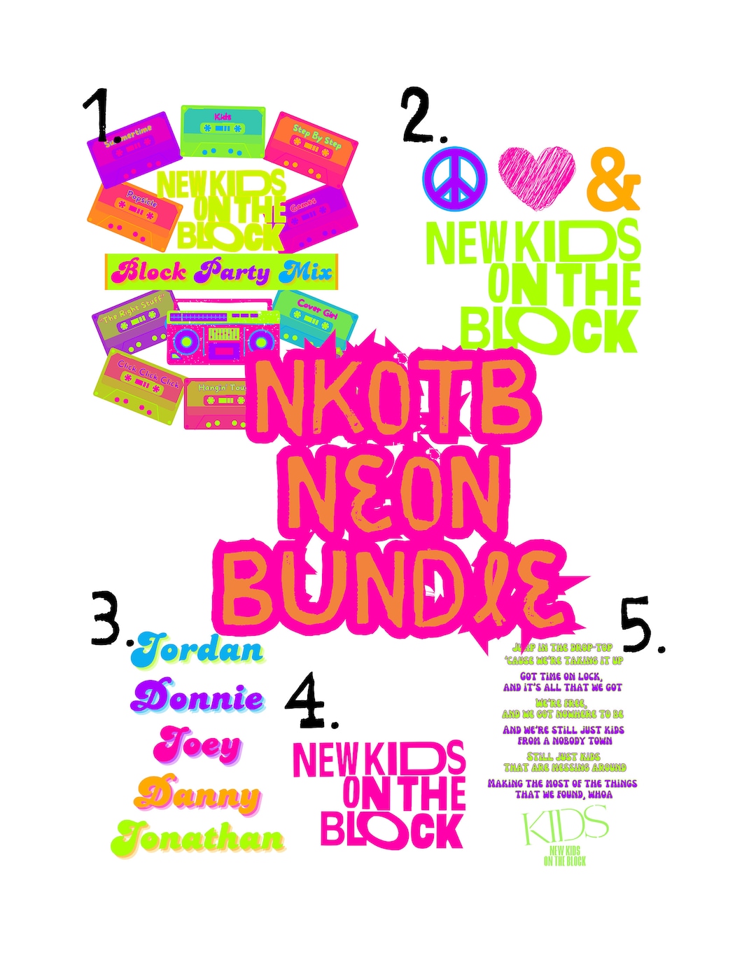 Neon New Kids on the Block Bundle | Digital Downloads | PNG | NKOTB - Etsy