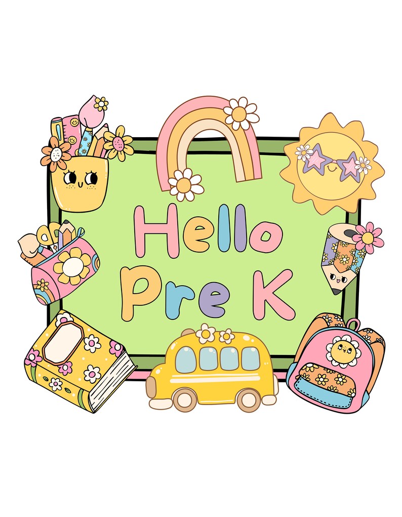 Girl's Hello Pre K Digital Download | First Day of School | First Day ...