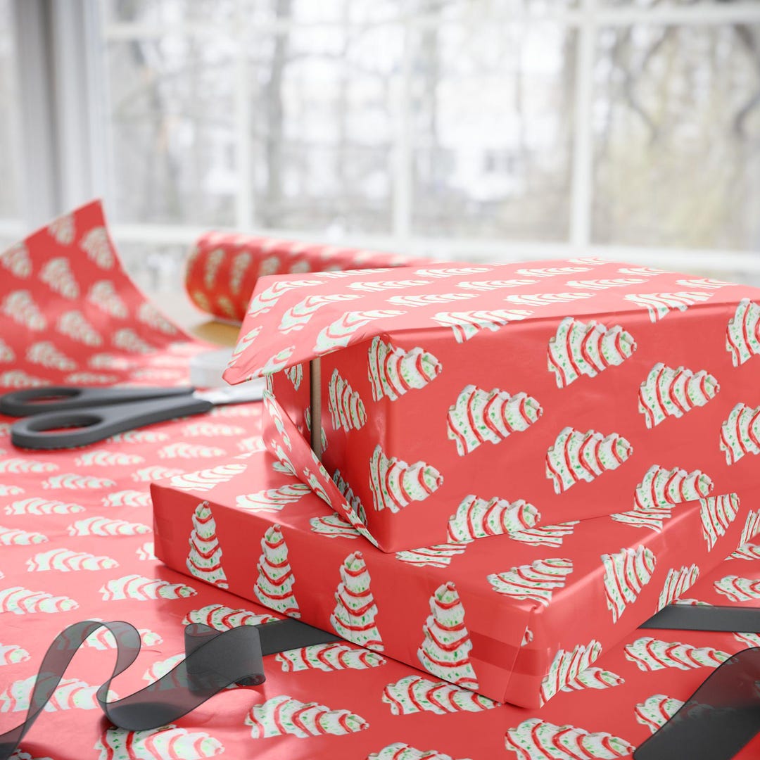 Christmas Tree Snack Cake Wrapping Paper | Holiday Treat Pattern Gift ...
