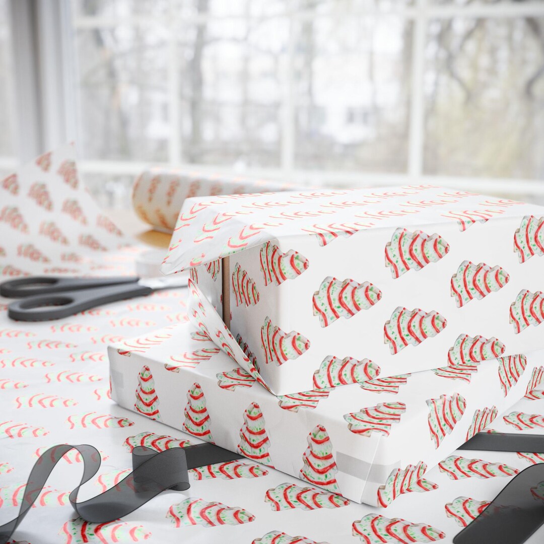 Christmas Tree Snack Cake Wrapping Paper | Holiday Treat Pattern Gift ...
