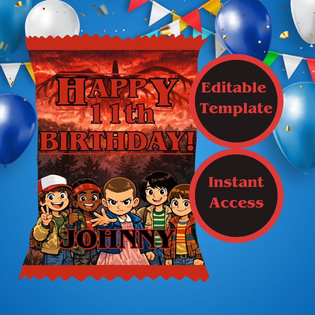 Stranger Things Inspired Birthday Chip Bag Label | Editable Canva ...
