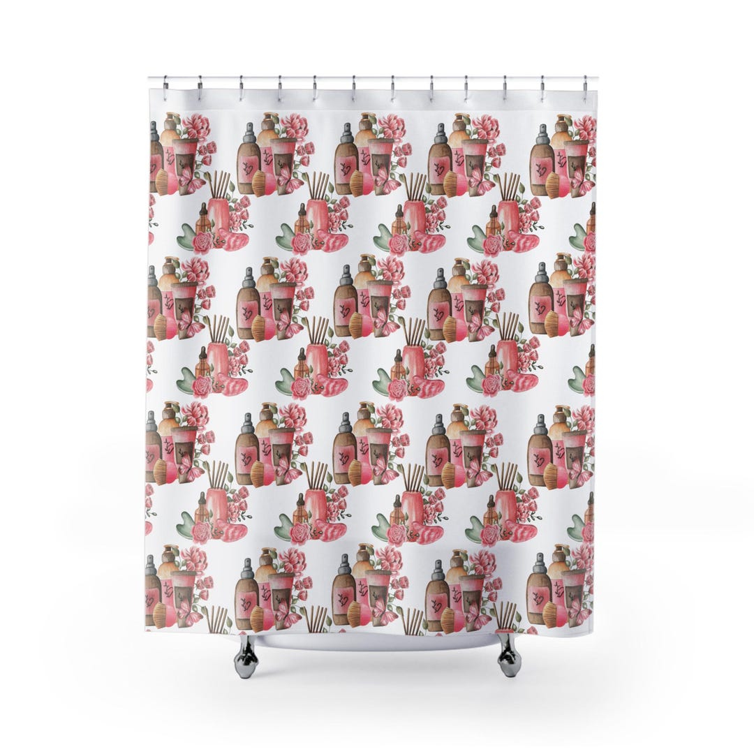 Spa Themed Shower Curtain for Bathroom Pink Rose Curtain Pink Flower ...