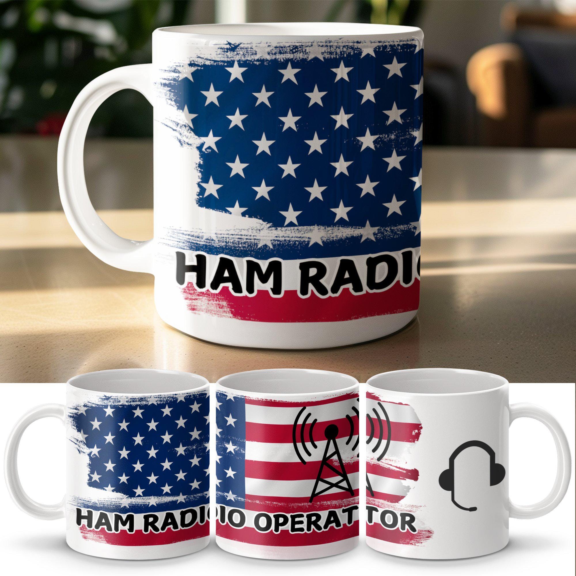 Ham Radio Operator Mug, Patriotic American Flag Mug, Radio Enthusiast ...