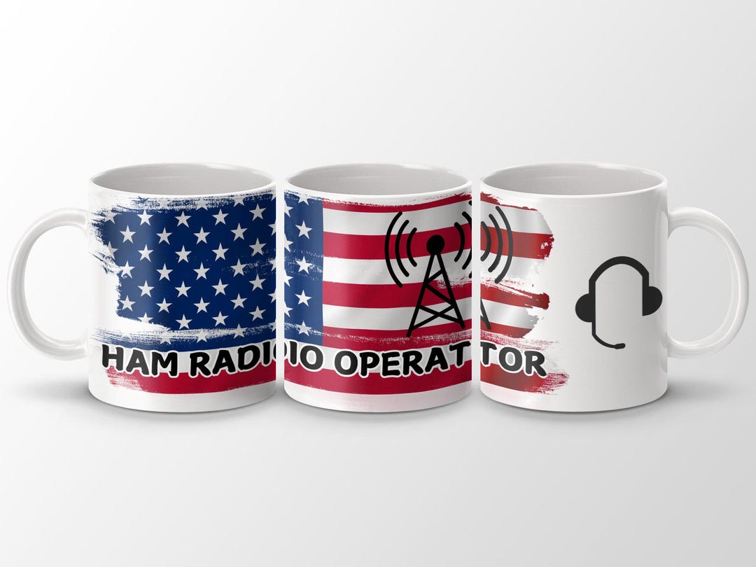 Ham Radio Operator Mug, Patriotic American Flag Mug, Radio Enthusiast ...