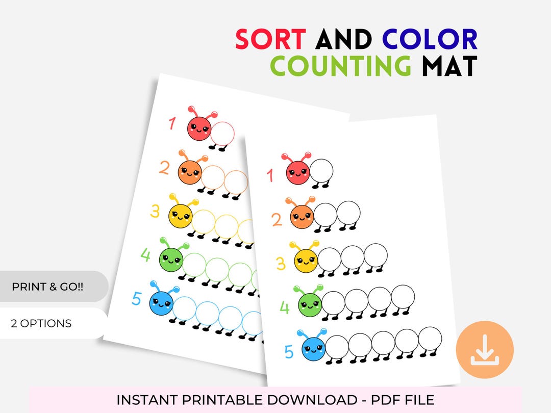 Counting Printable, Pom Pom Color Sorting Activity, Preschool, Toddler ...