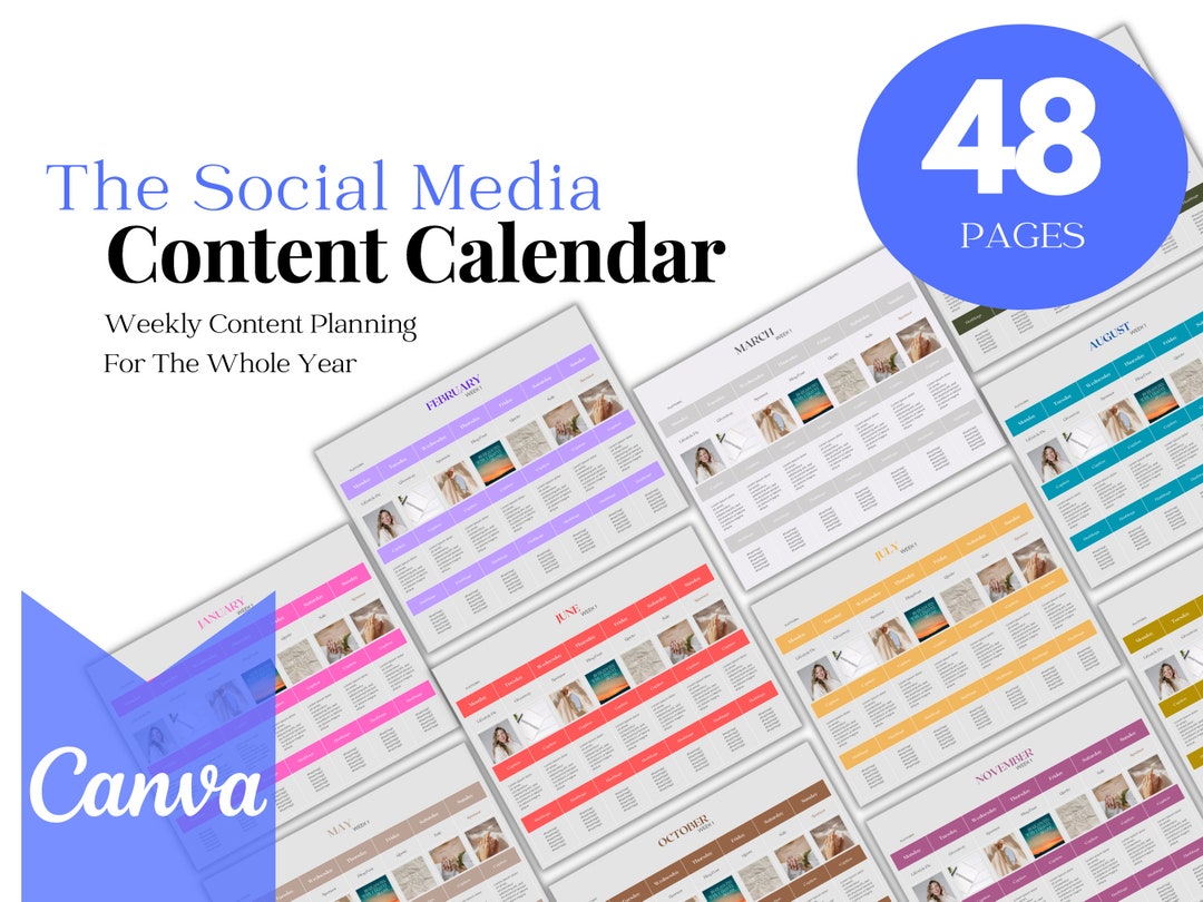 Social Media Content Calendar, Social Media Planner, Content Planner ...