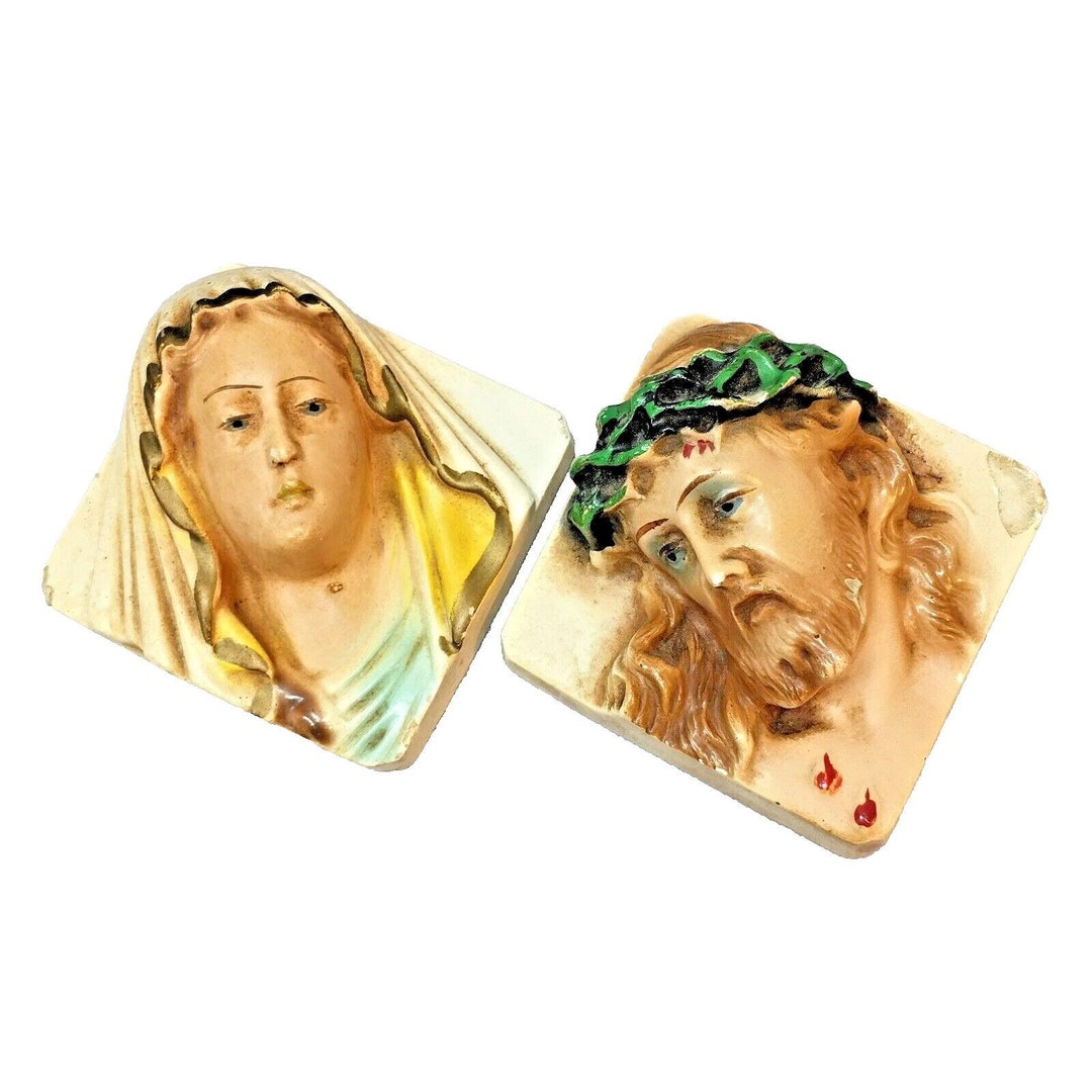 Jesus and Mary Chalkware Wall Plaques Vintage Religious Catholic ...