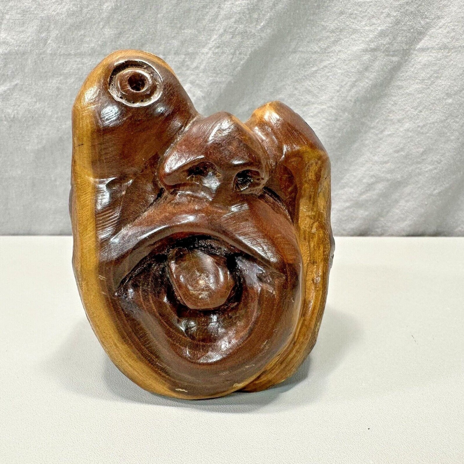 Solid Wood Paperweight Folk Art Face Figurine Hand Carved Artisan ...