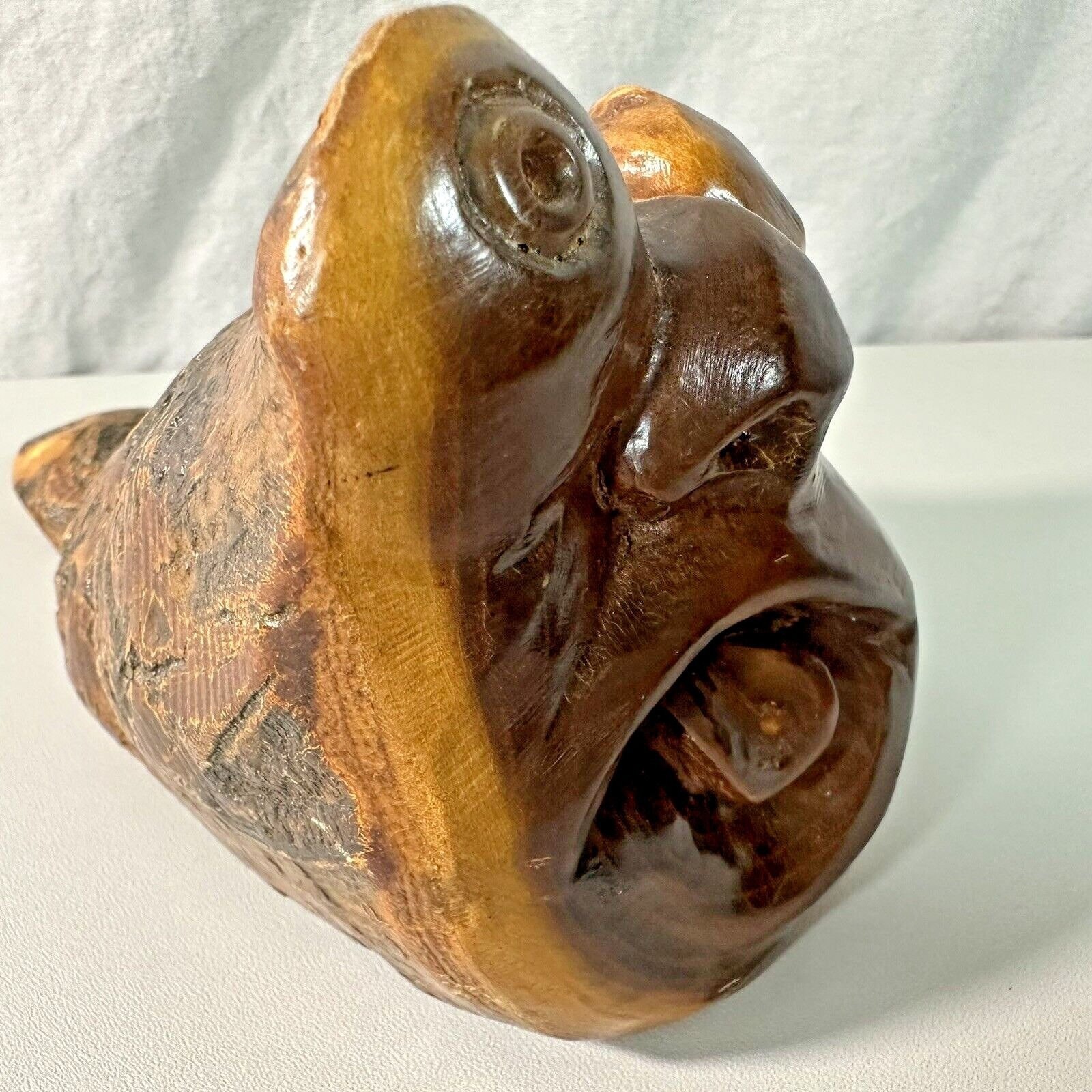 Solid Wood Paperweight Folk Art Face Figurine Hand Carved Artisan ...