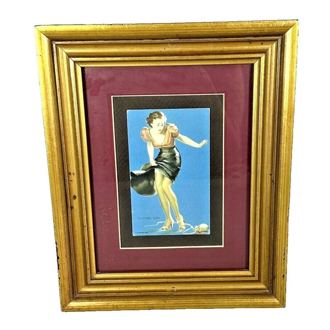 Mutoscope Pinup Girl Card Playing Safe 1940s Matted Framed Under Glass ...