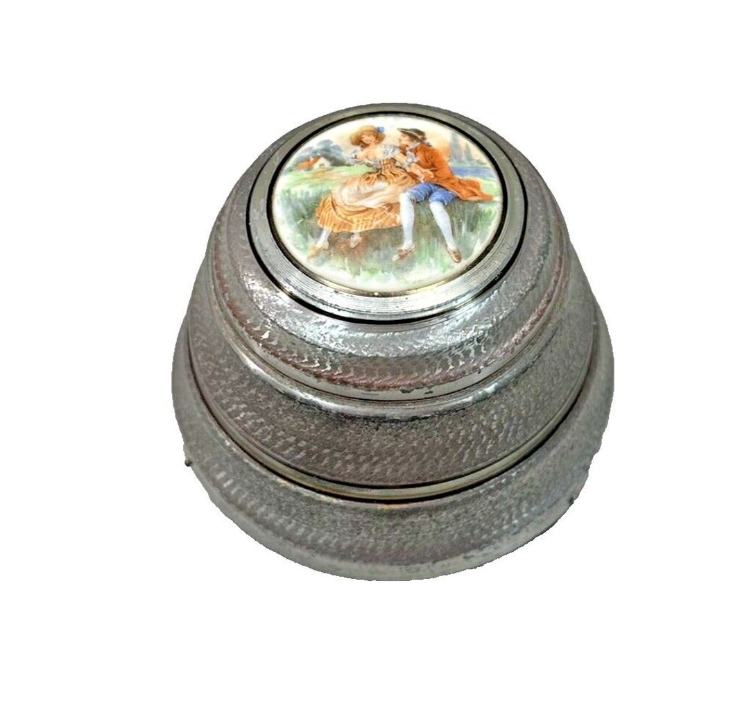 Metal Powder Puff Windup Music Box Vintage Plays Its A Small World ...