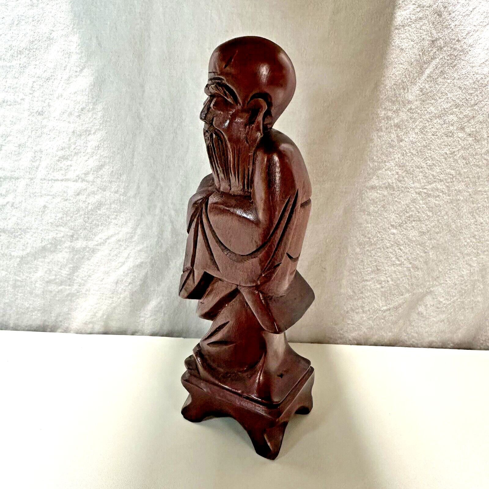Shou Lao God of Longevity Figurine Chinese Hand Carved Wood Vintage ...