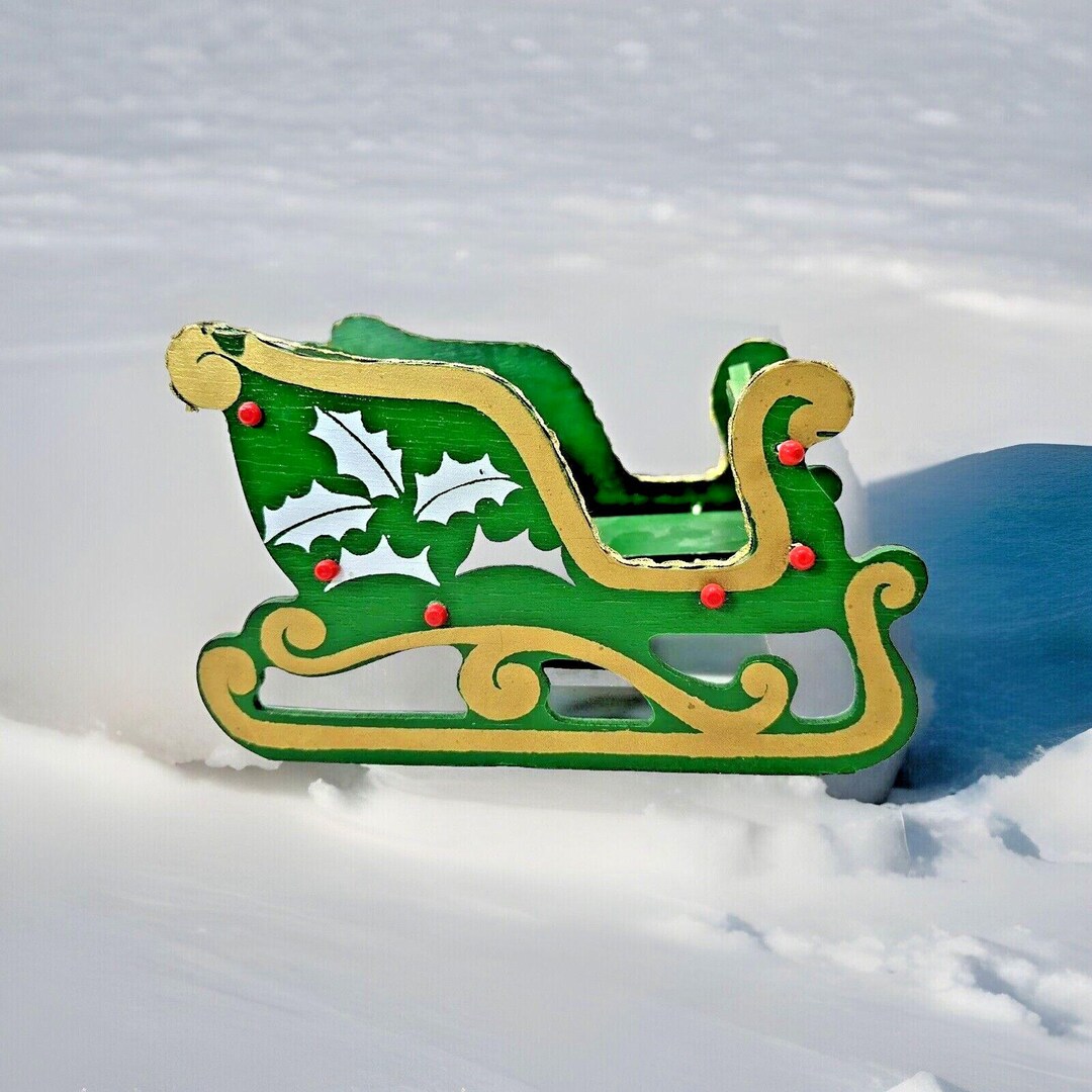 Vintage Green Wooden Tabletop Sleigh 1960s Christmas Decor Foldable ...