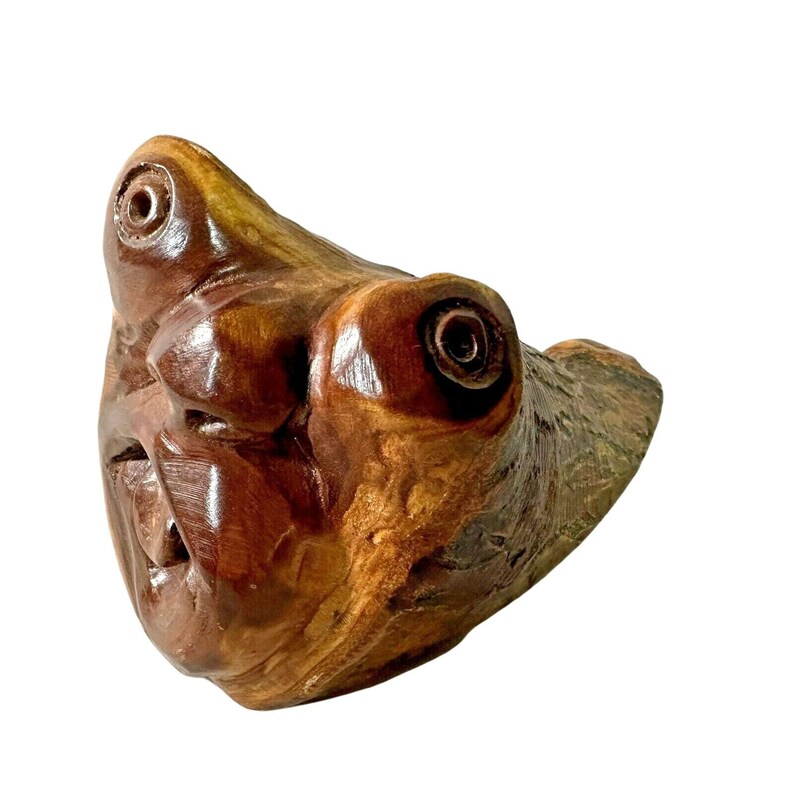 Solid Wood Paperweight Folk Art Face Figurine Hand Carved Artisan ...