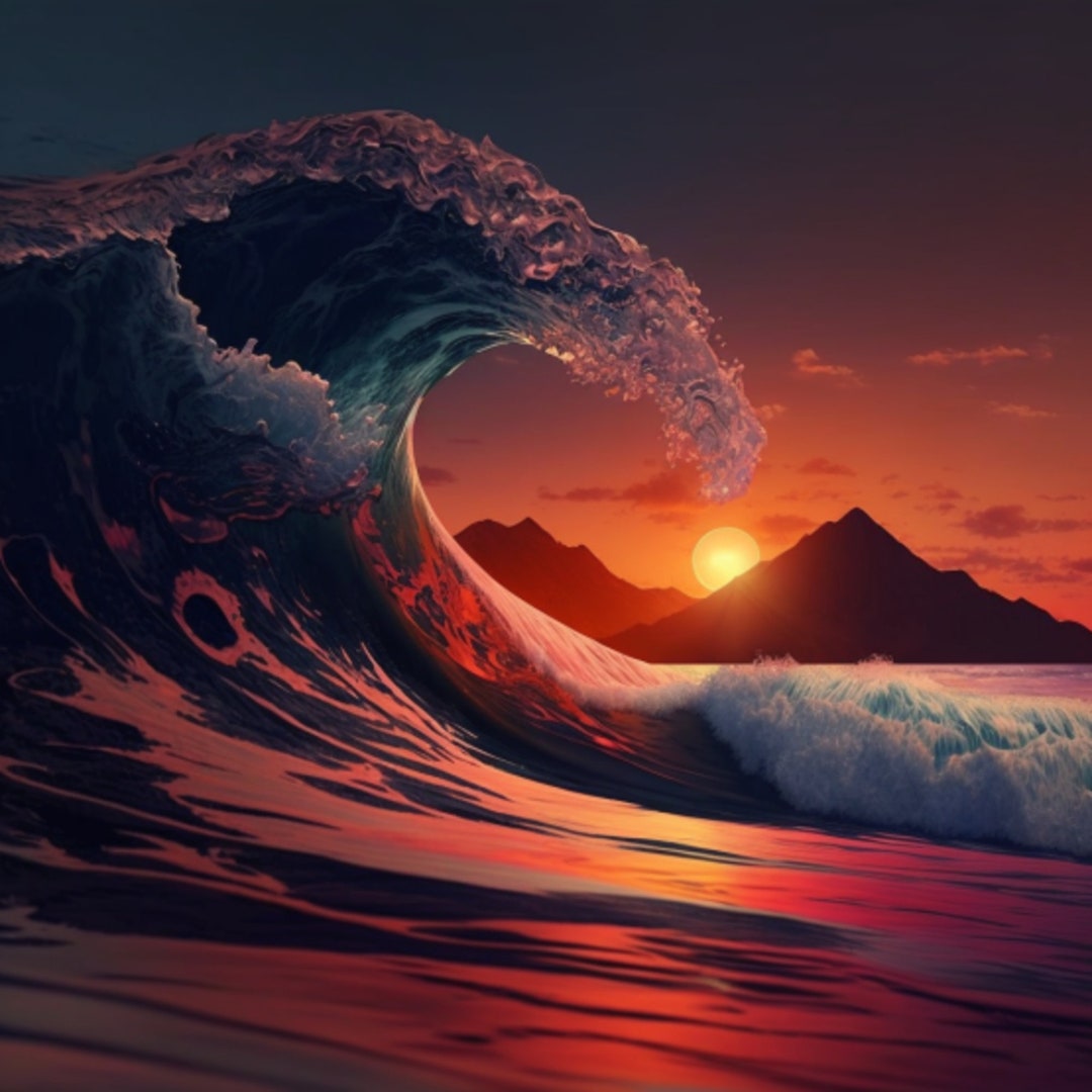 Sunset Mountains Beach Waves Printable | Digital Print - Etsy