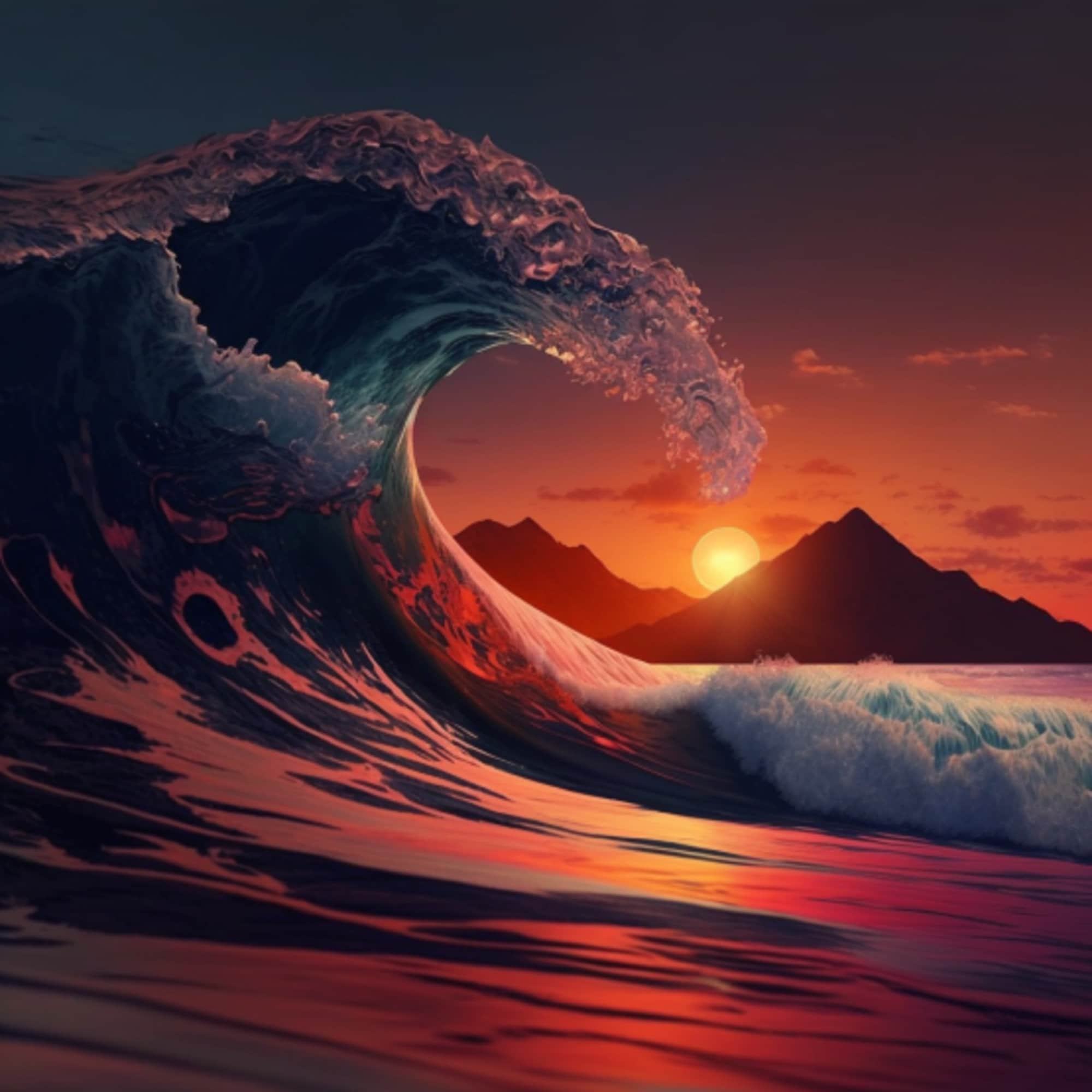 Sunset Mountains Beach Waves Printable | Digital Print - Etsy