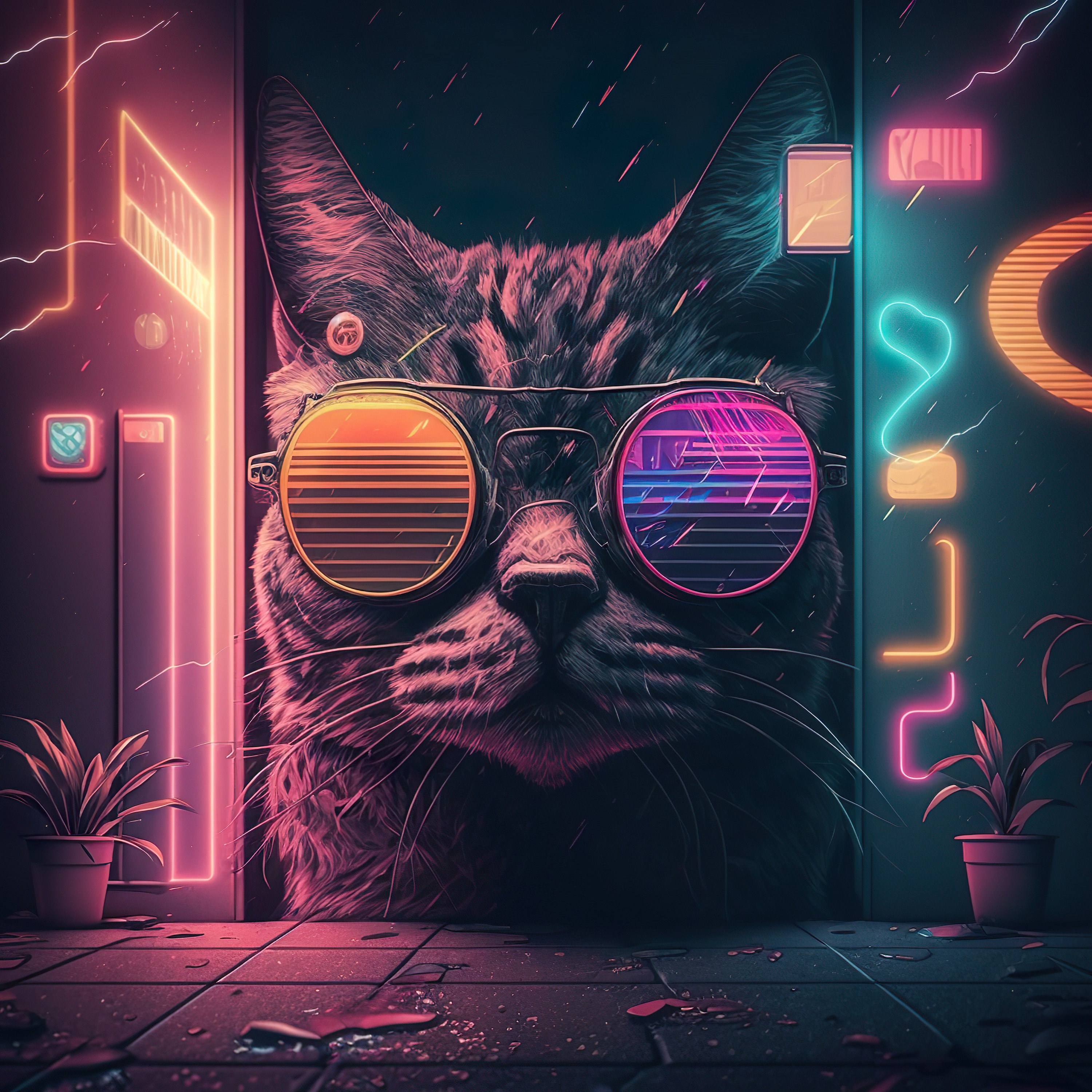 Neon Cat - High Resolution Digital Print - Etsy