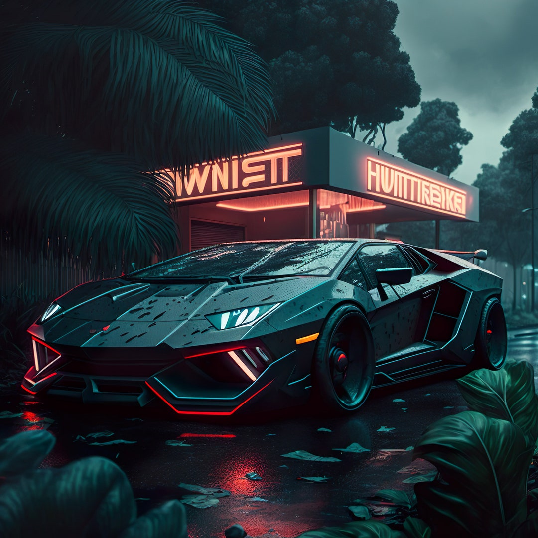 Neon Lamborghini Digital Print - Etsy