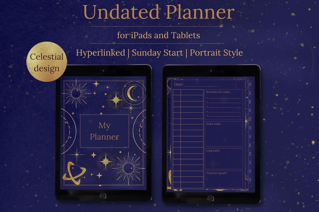 Undated Basic Digital Planner for Tablets or iPad Dark Celestial ...