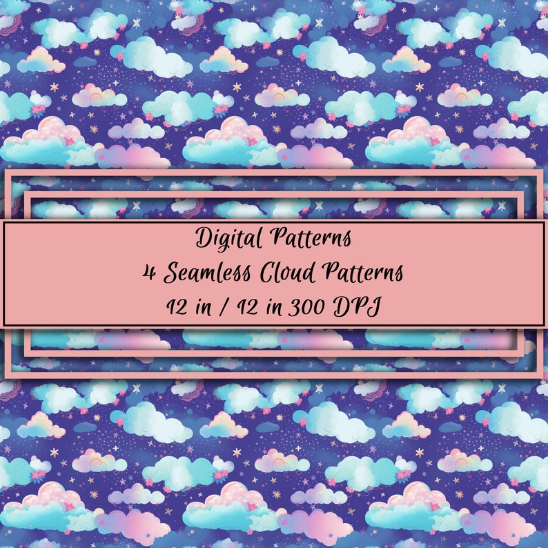 Clouds Digital Paper, Seamless Pattern , Background, Scrapbook, Perfect ...
