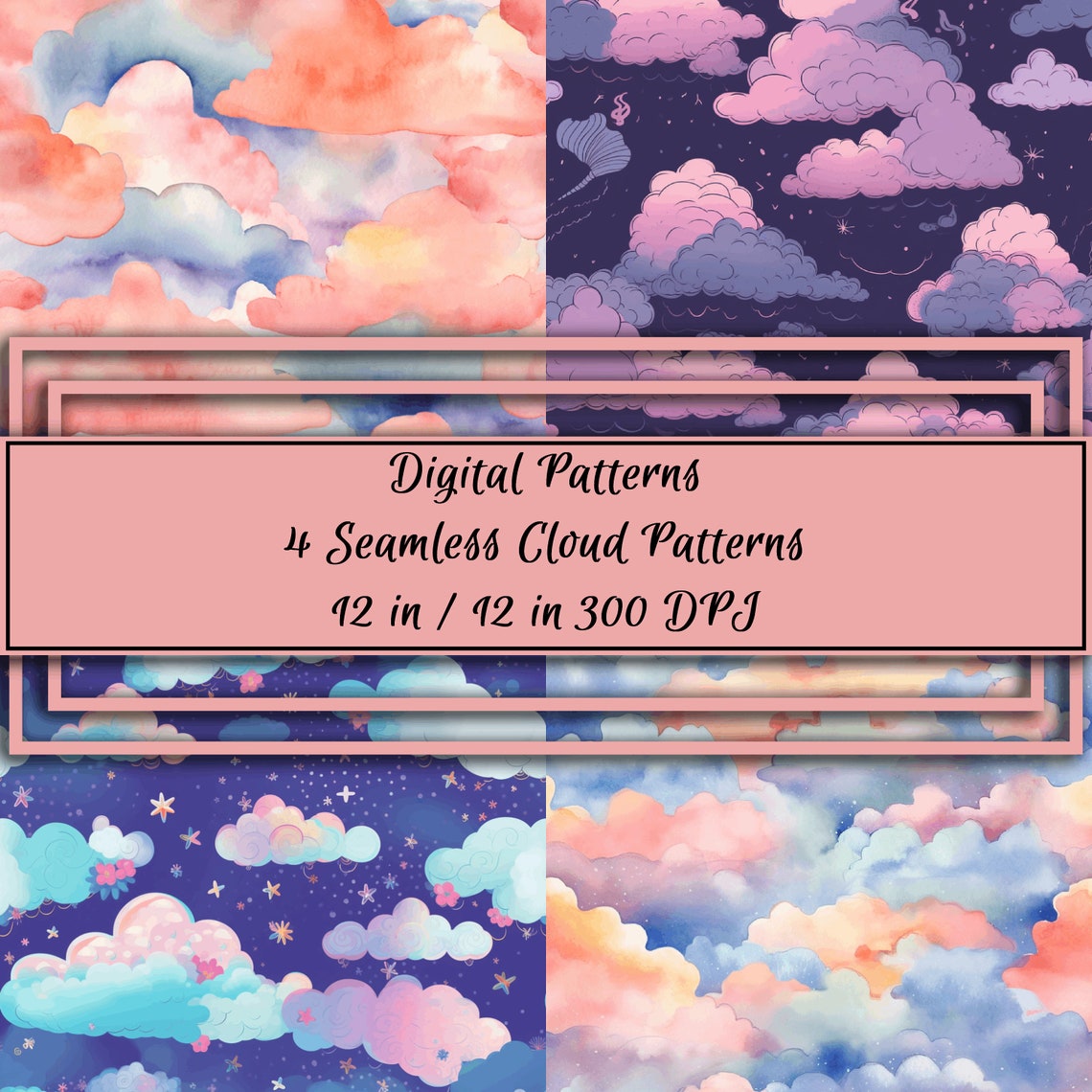Clouds Digital Paper, Seamless Pattern , Background, Scrapbook, Perfect ...
