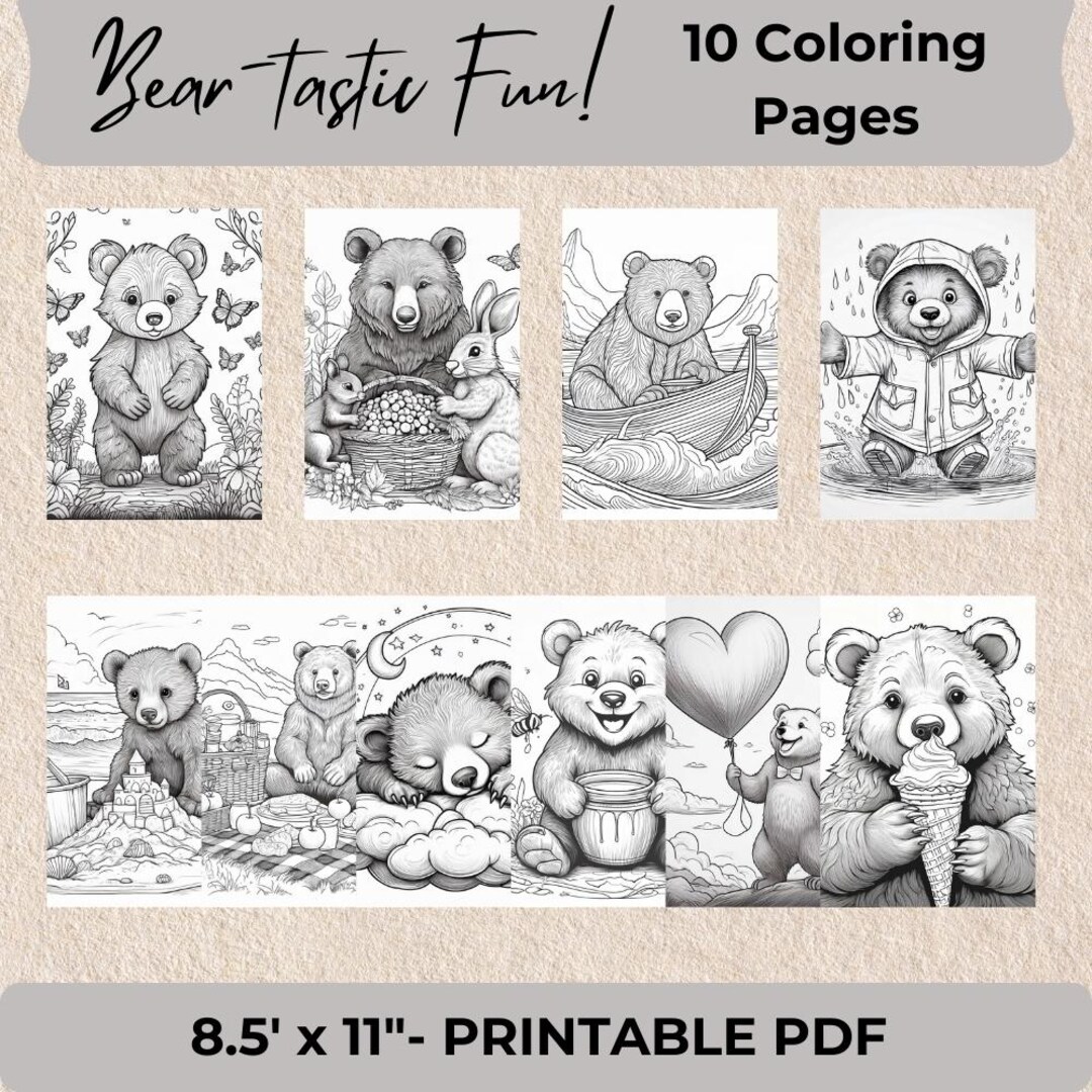 Adorable Bear Coloring Book for Kids Fun Bear Adventures Printable ...