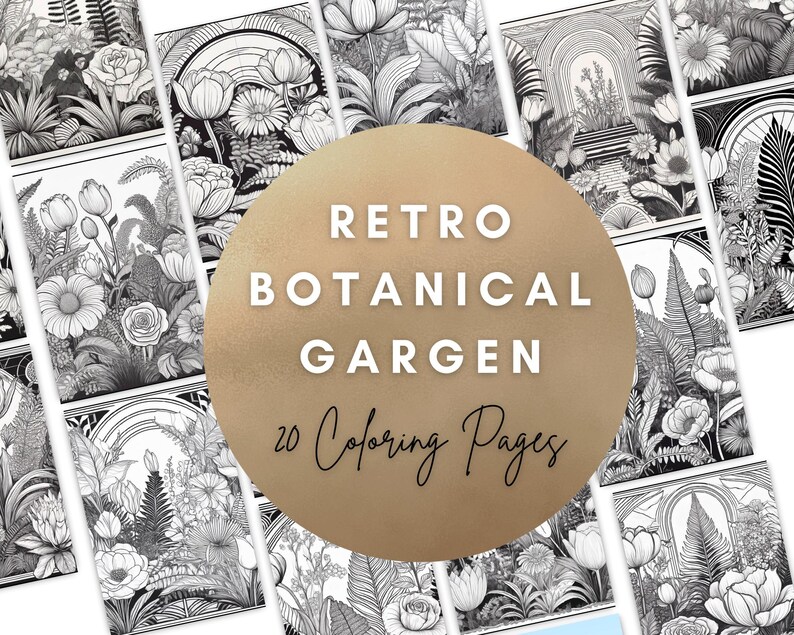 Retro Botanical Garden Coloring Pages - Etsy
