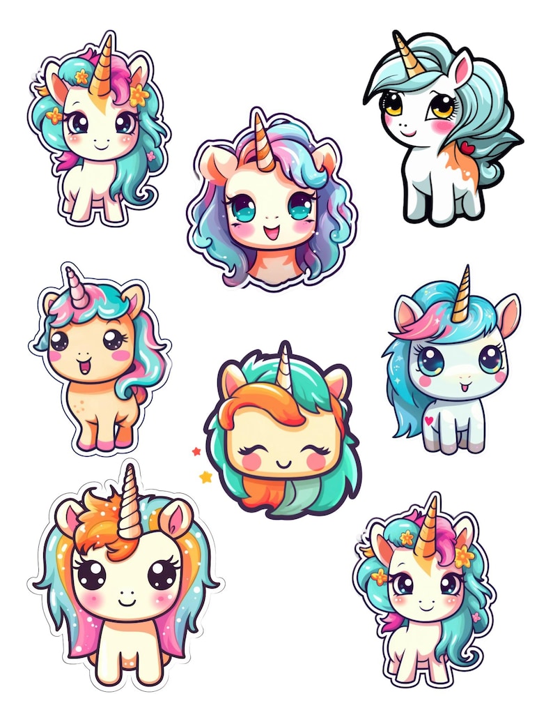 Cute Unicorn Sticker Sheet | Printable Magical Unicorns | Planner ...