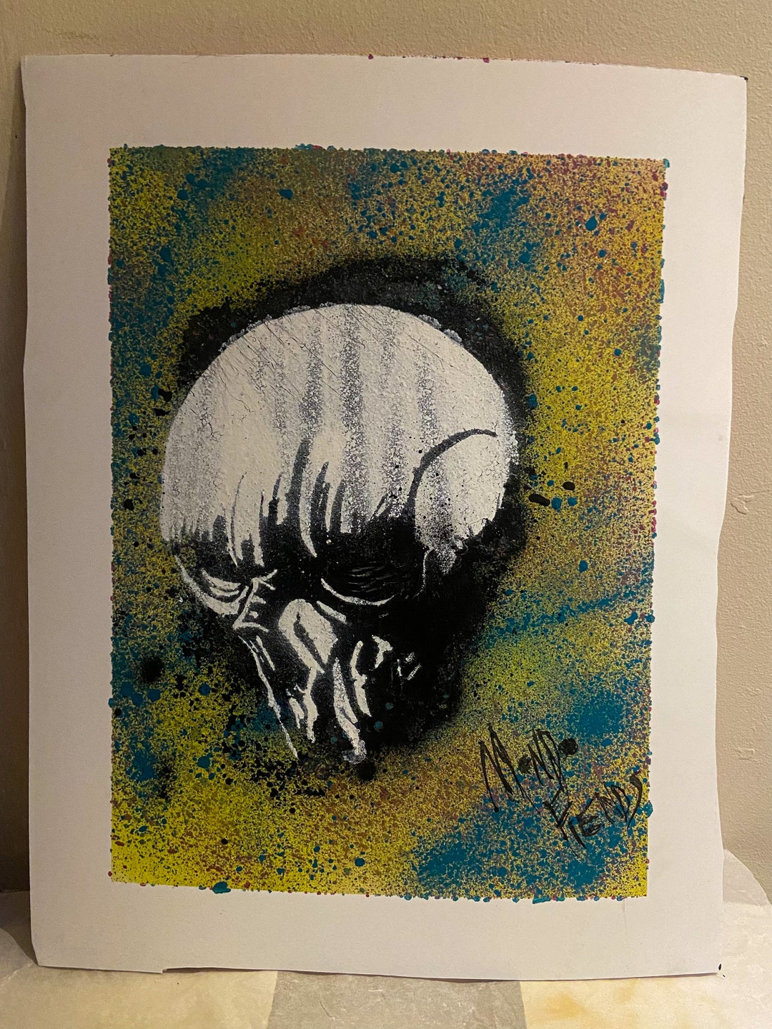 Mondo Skull - Blue and Yellow - Etsy