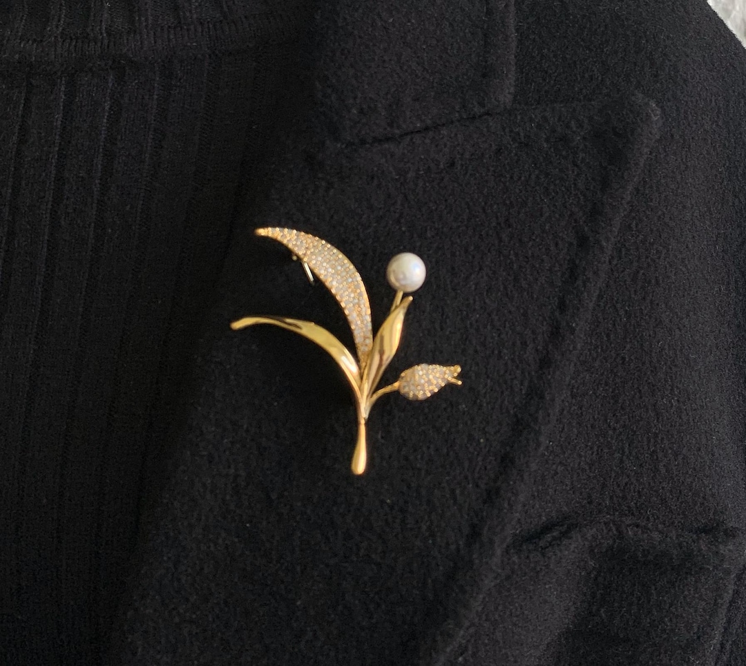 Zircon Orchid Brooch: Brass Flower Pin, Wedding Jewelry - Etsy