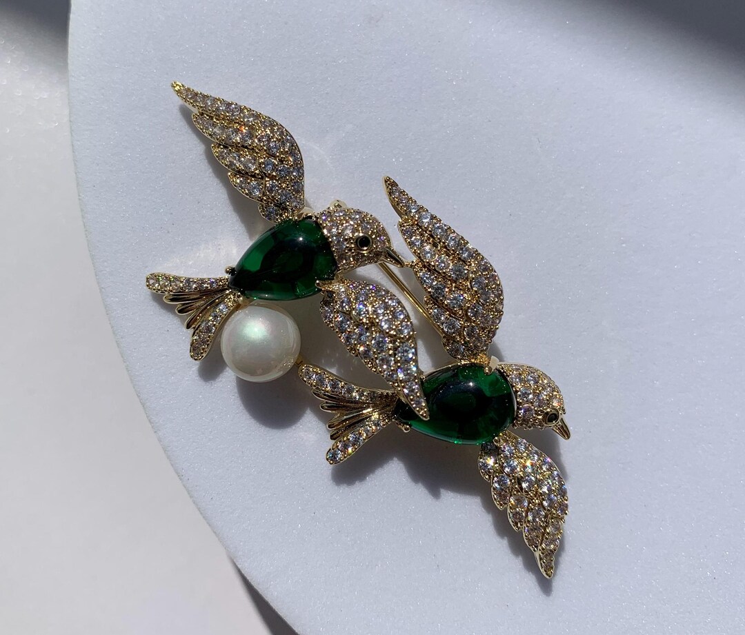 Brosche Retro Micro Zircon Green Lovebird Broche cadeau de fête de ...