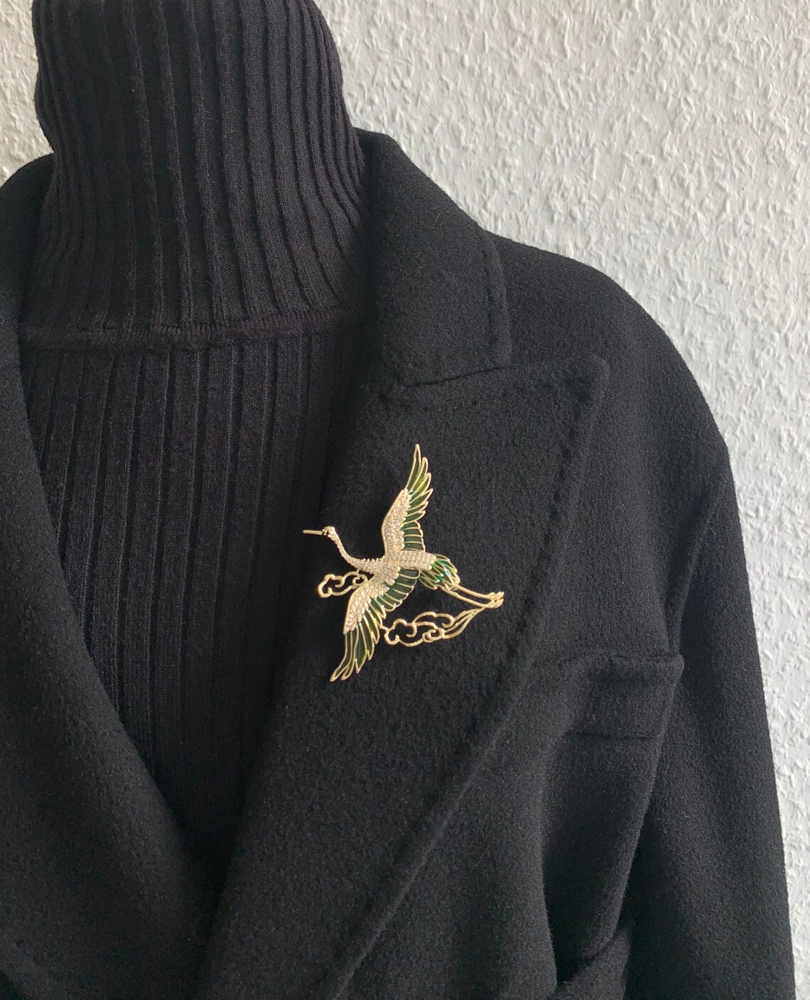 Brooch Copper Jewelry Green Crane Cloud Brooches Inlaid Zircon High ...