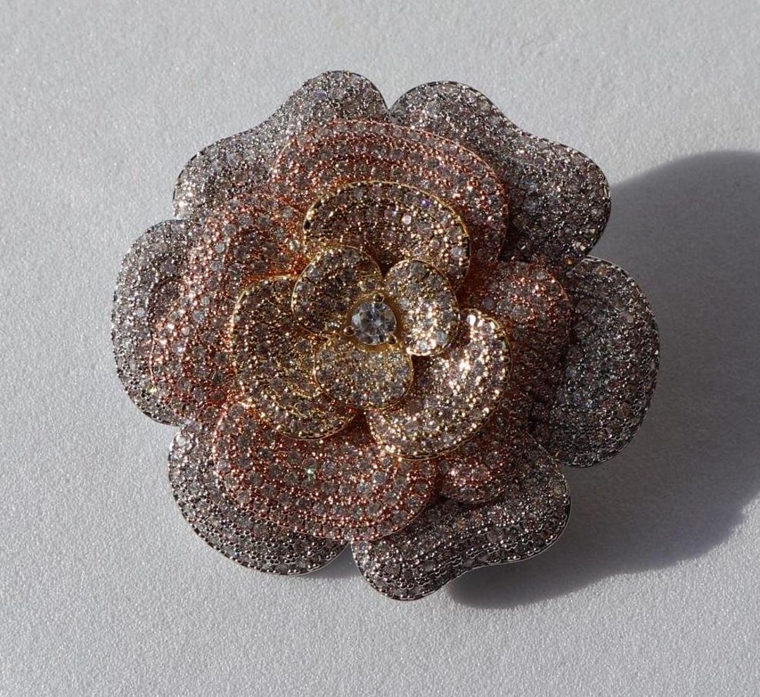 Rosa Flower Sliver Colour Shiny Brooch Pins Charm Inlaid Rhinestone ...
