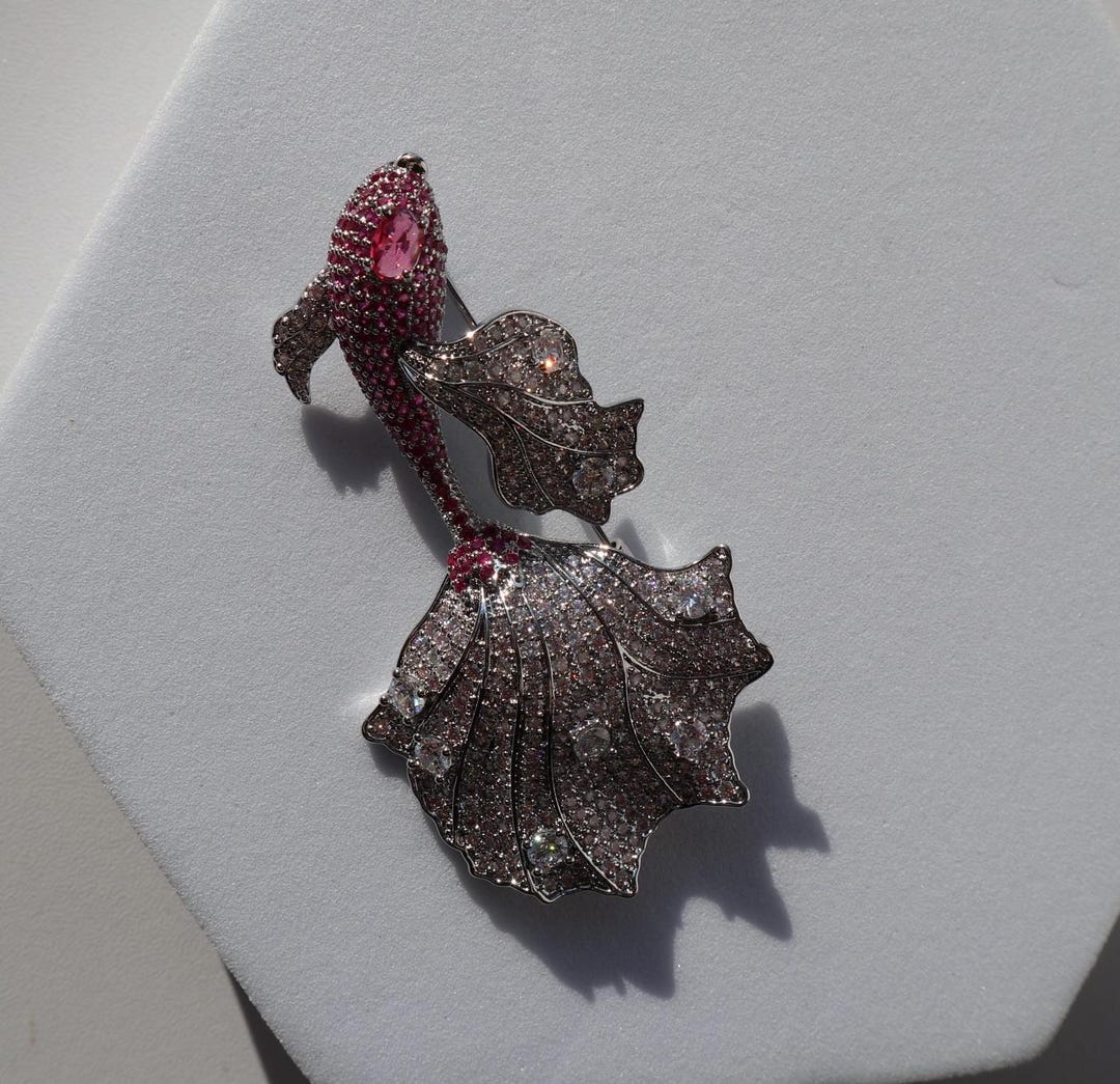 Red Silver Colour Fish Goldfish Shiny Brooch Pins Inlaid Rhinestone ...