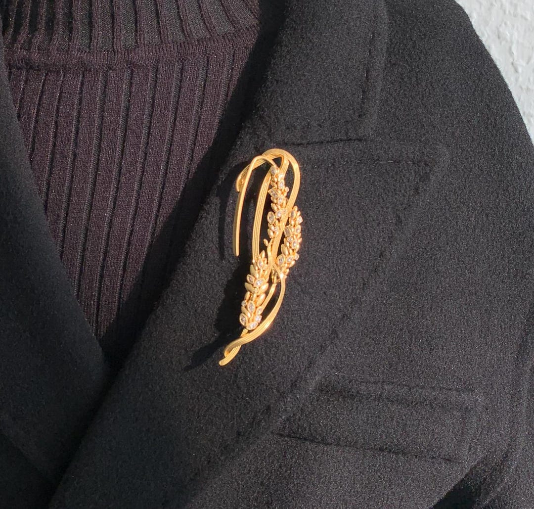 Gold Wheat Brooch Pin: AAA Zircon Luxury Jewelry - Etsy