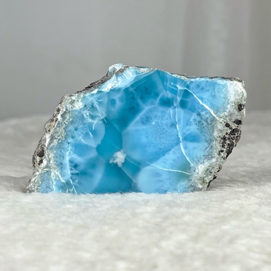 99g Blue Larimar Rock Semi Polished Mineral Specimen, Raw Rough Crystal ...
