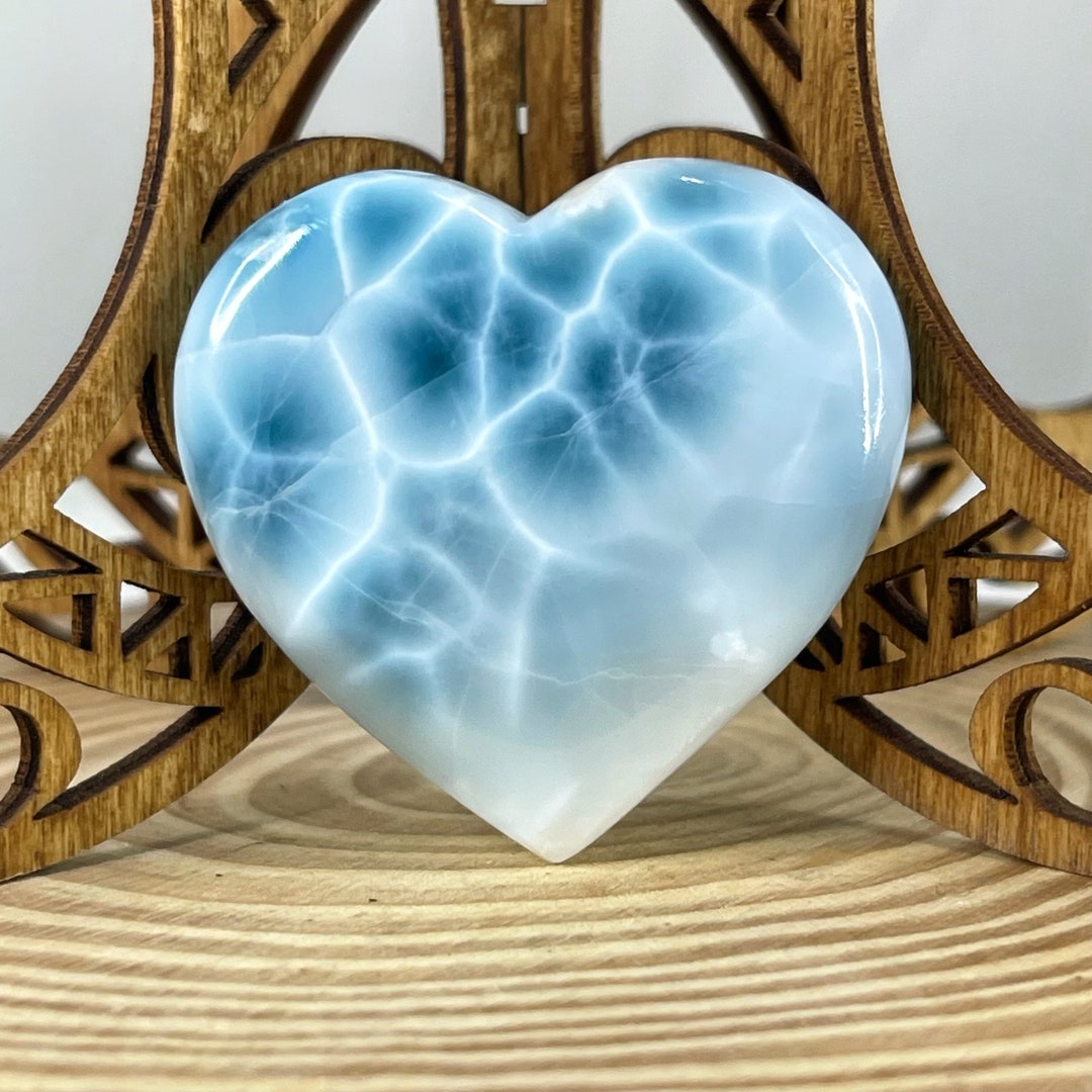 32g AAA Ocean Blue Larimar Heart Palmstone, Polished Larimar Crystal ...